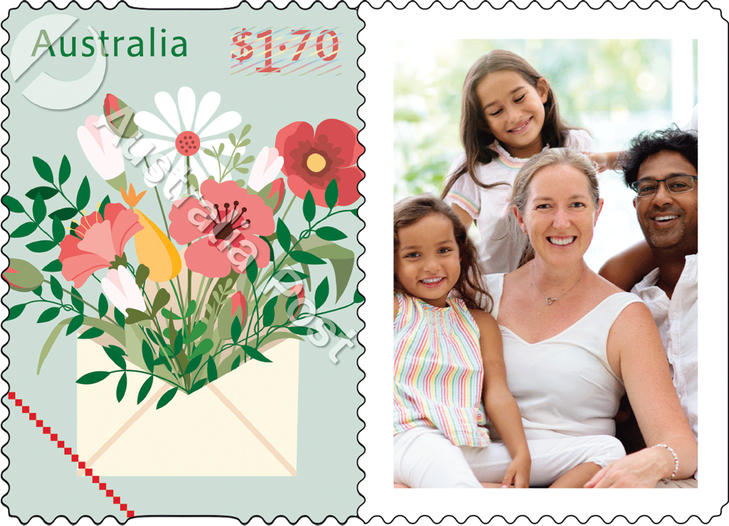 Sheet of 20 x $1.70 Personalised Stamps – Flowers and Envelope - Stamps