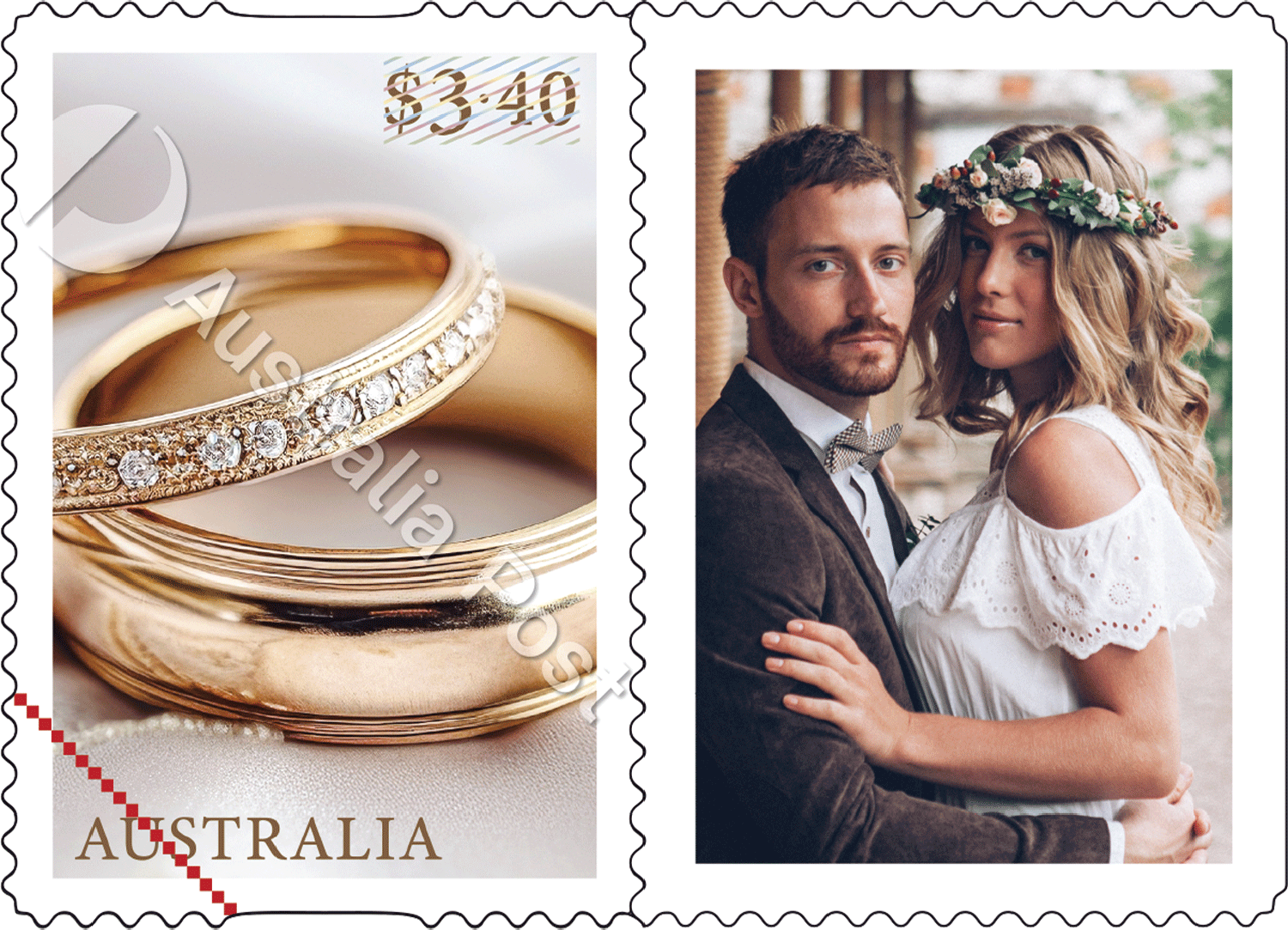 Sheet of 20 x $3.40 Personalised Stamps – Wedding Rings - Stamps