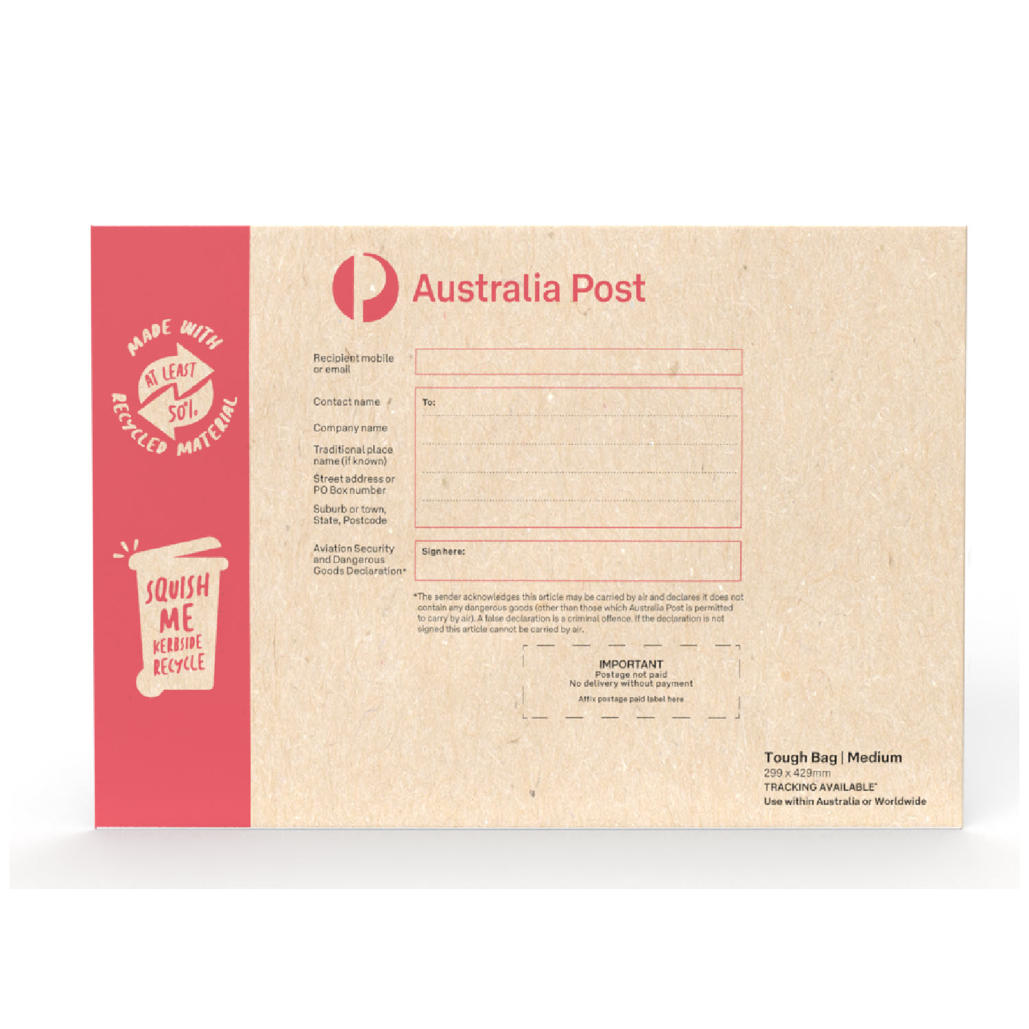 Recycled Tough Bag Medium TB4 (299 x 429mm) – 100 Pack - Padded and ...