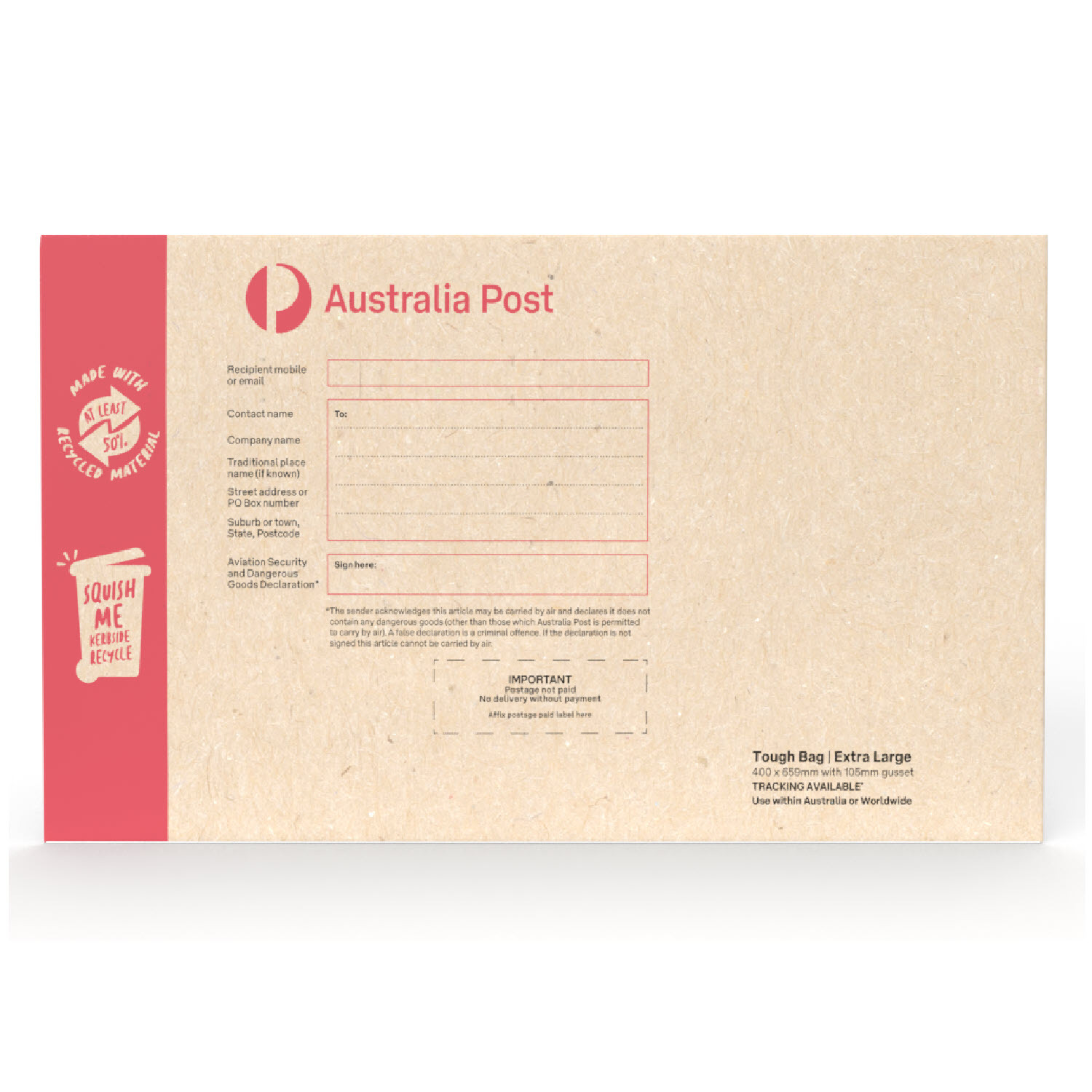 Recycled Tough Bag Extra Large (400 x 659mm) – 60 Pack - Padded and ...