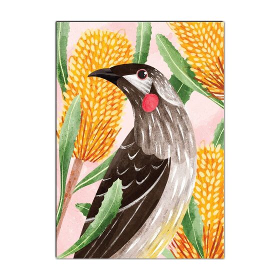 Rachel Gyan Greeting Cards 'Red Wattlebird' – Pack of 6 - Greeting cards