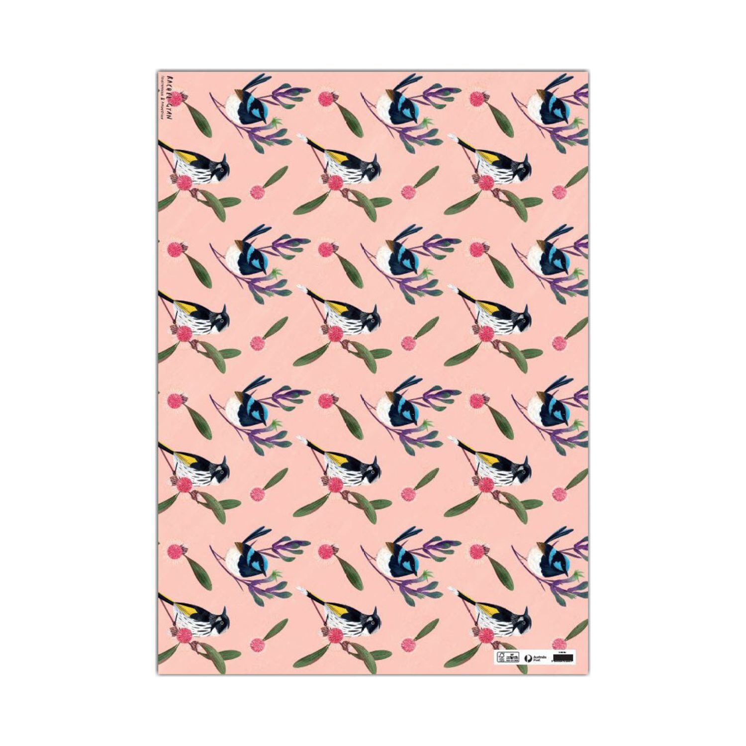 Rachel Gyan Wrapping Paper 'Honeyeater Fairywren' – Pack of 4 - Gift ...