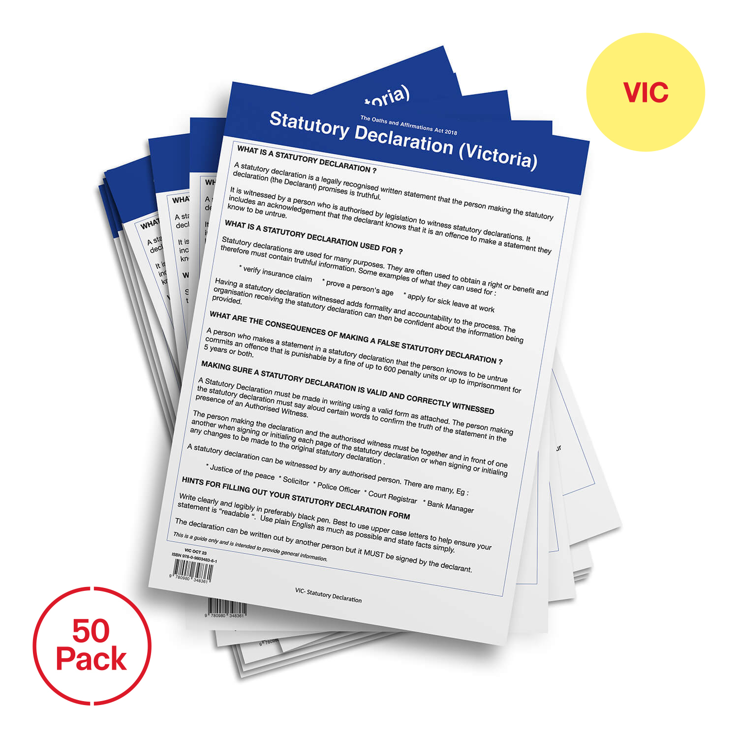 Statutory Declaration Forms VIC – Pack of 50 - Will kits and legal ...