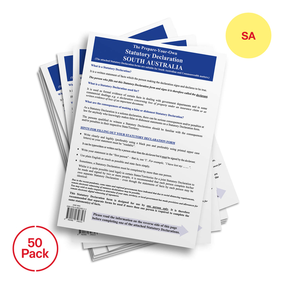 Statutory Declaration Forms SA – Pack of 50 - Will kits and legal documents
