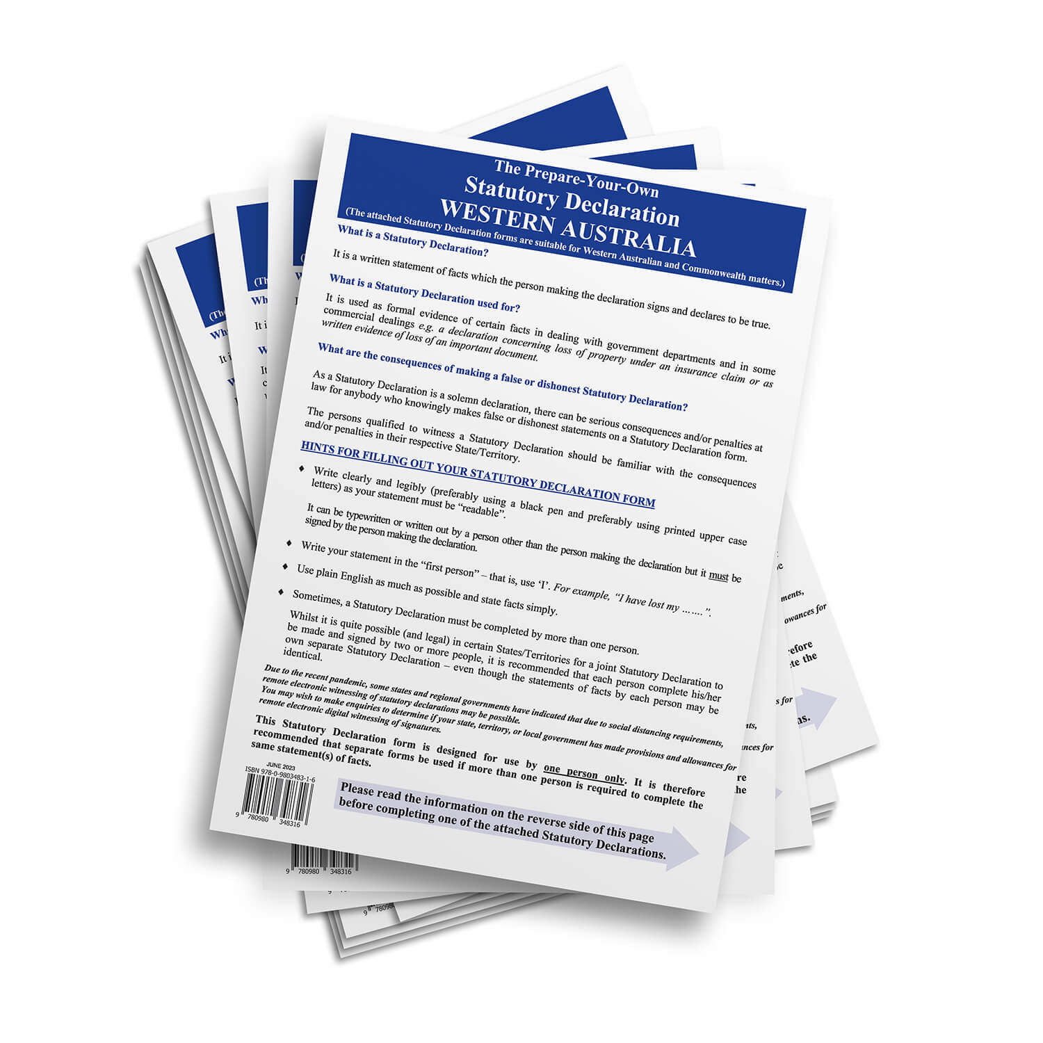 Statutory Declaration Forms WA – Pack of 50 - Will kits and legal documents