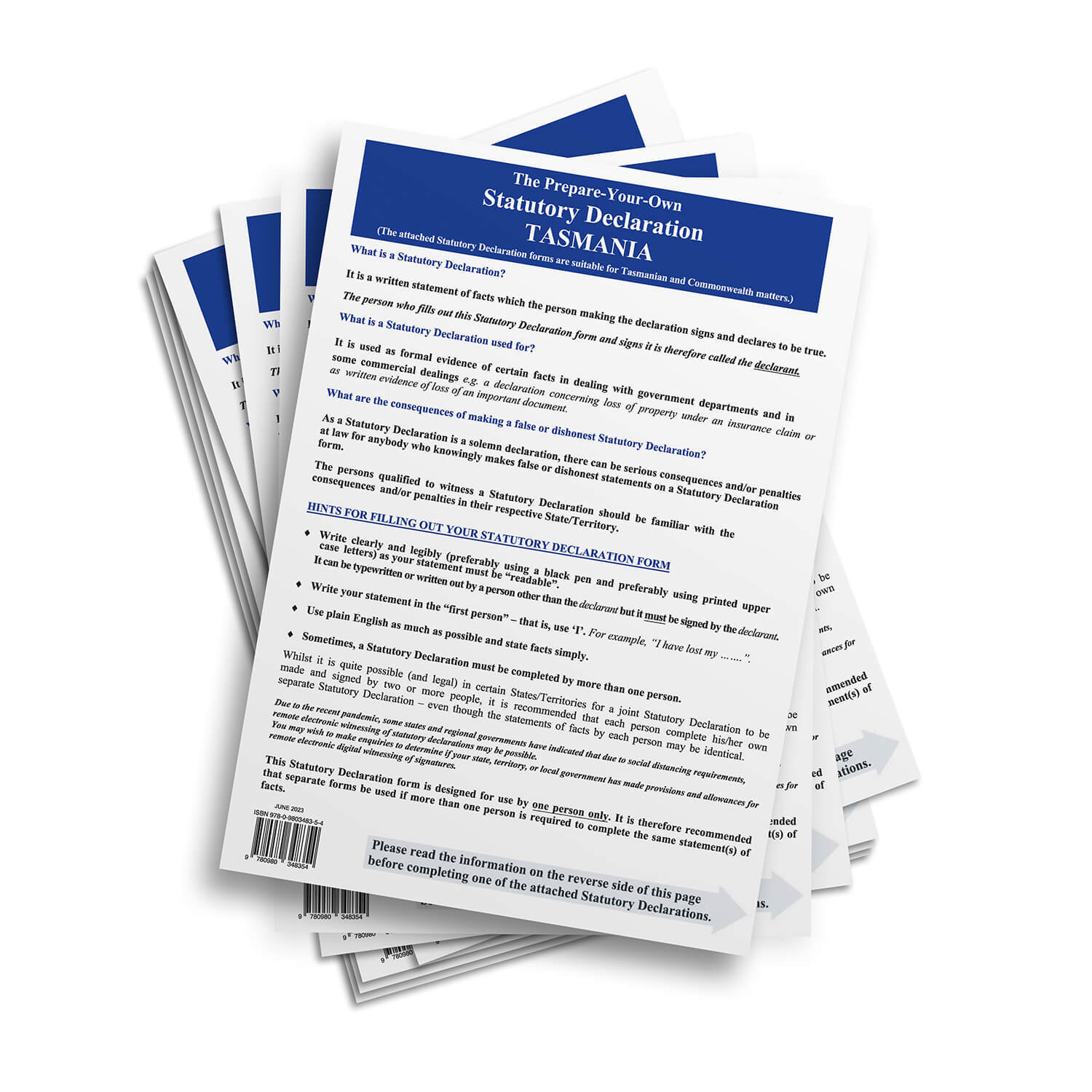 Statutory Declaration Forms TAS – Pack of 50 - Will kits and legal ...