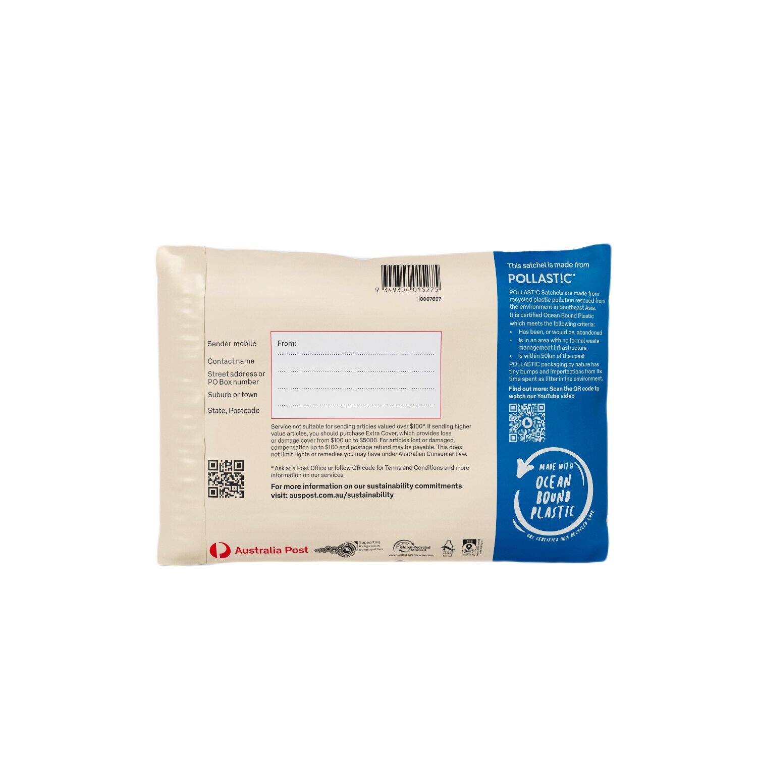 POLLAST!C Ocean Bound Plastic Satchel Small – 20 Pack - Envelopes and ...