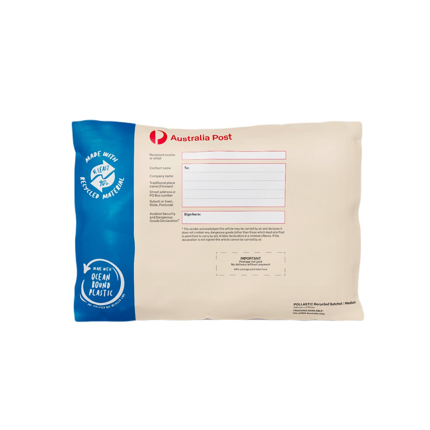 POLLAST!C Ocean Bound Plastic Satchel Medium – 20 Pack - Envelopes and ...