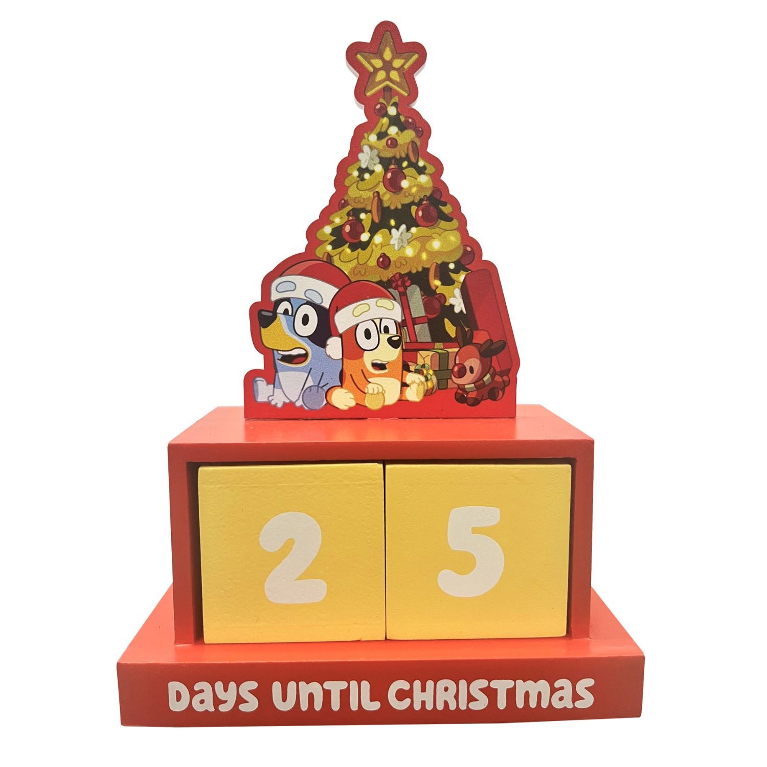 Bluey Wood Countdown Blocks – Red - Christmas decorations