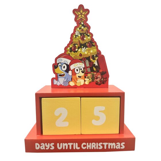 Bluey Wood Countdown Blocks – Red - Christmas decorations