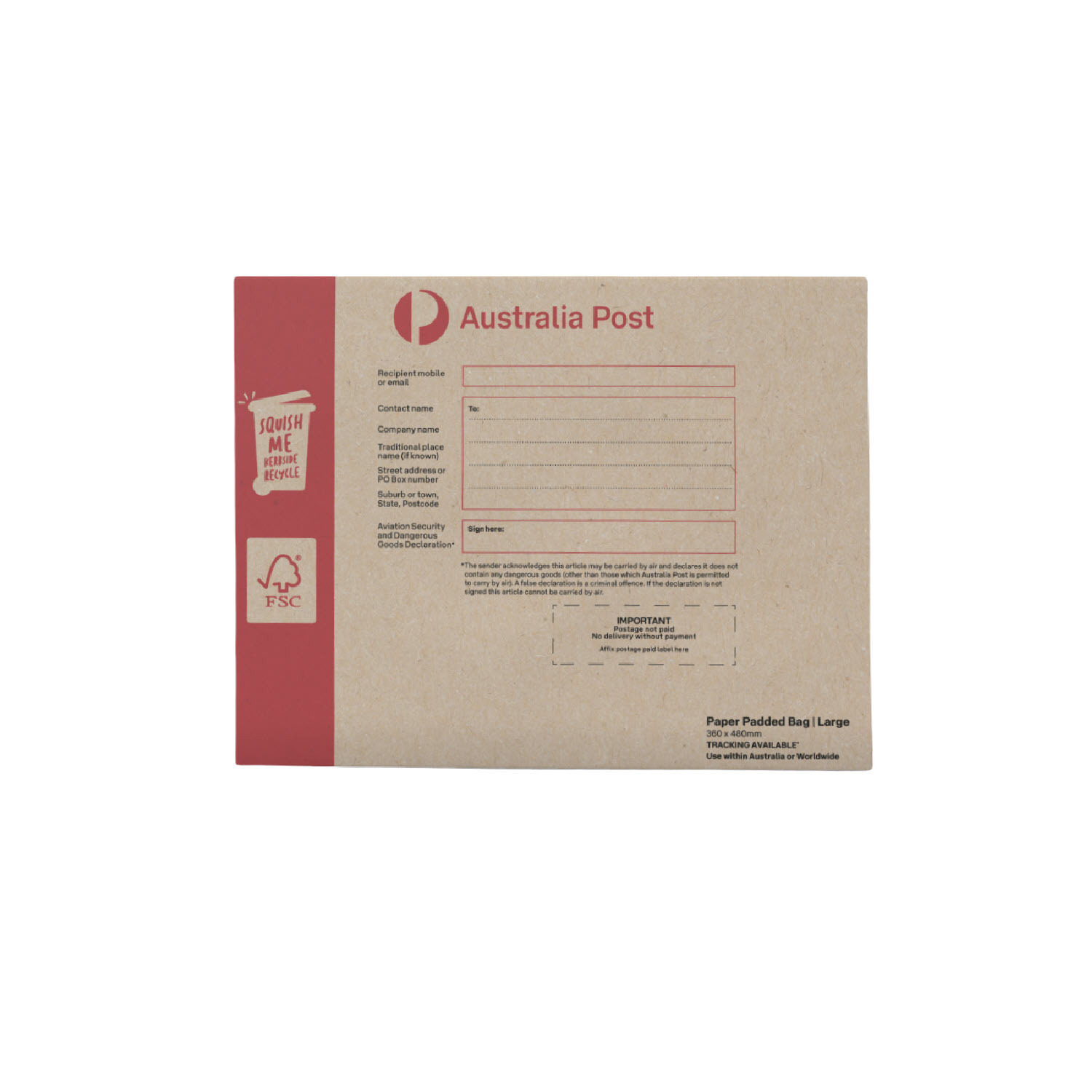 Paper Padded Bag Large 360 X 480mm 100 Pack Padded And Rigid Mailers