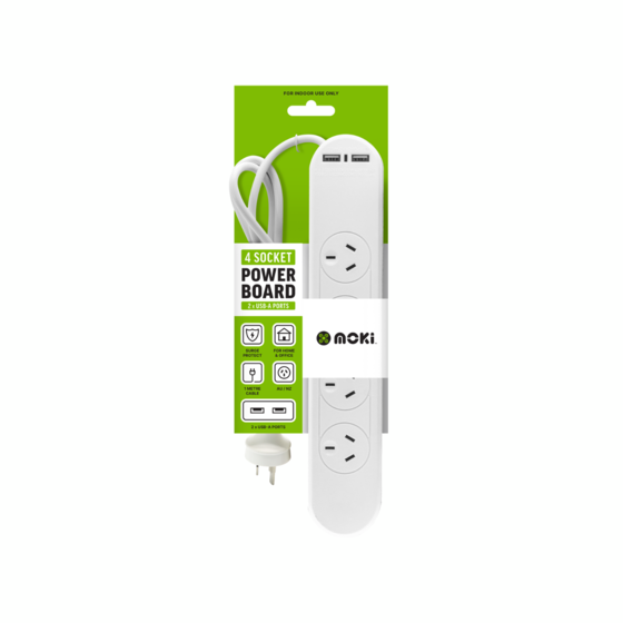 Moki Powerboard 4 Socket + 2 USB-A - Travel accessories