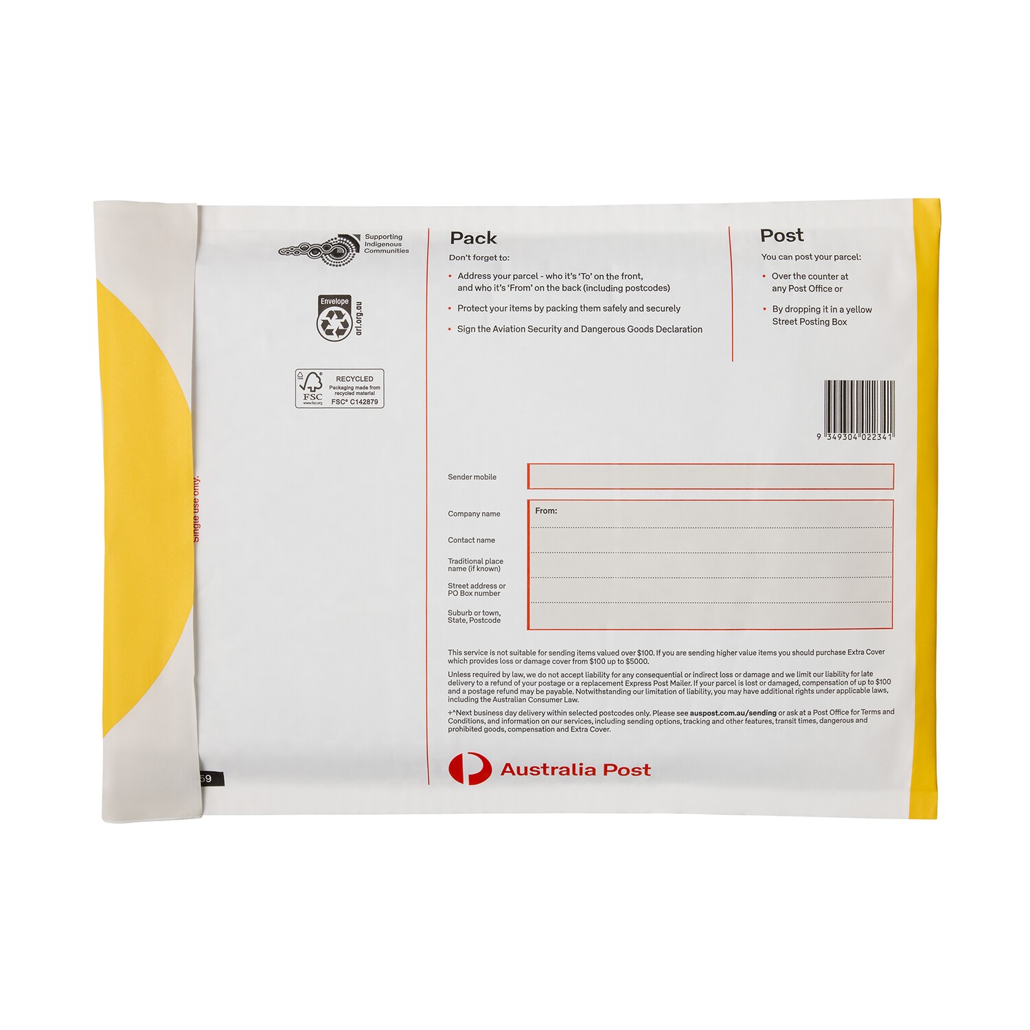 Express Post Prepaid Padded Mailer Extra Small – 10 Pack - Prepaid satchels