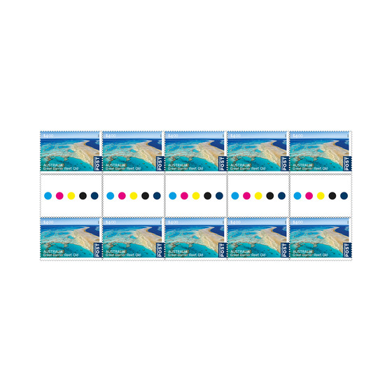 Gutter Strip of 10x $4.00 Great Barrier Reef International Stamps