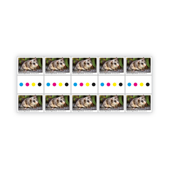 Gutter Strip of 10x $3.60 Mountain Pygmy Possum Stamps - Native Animals