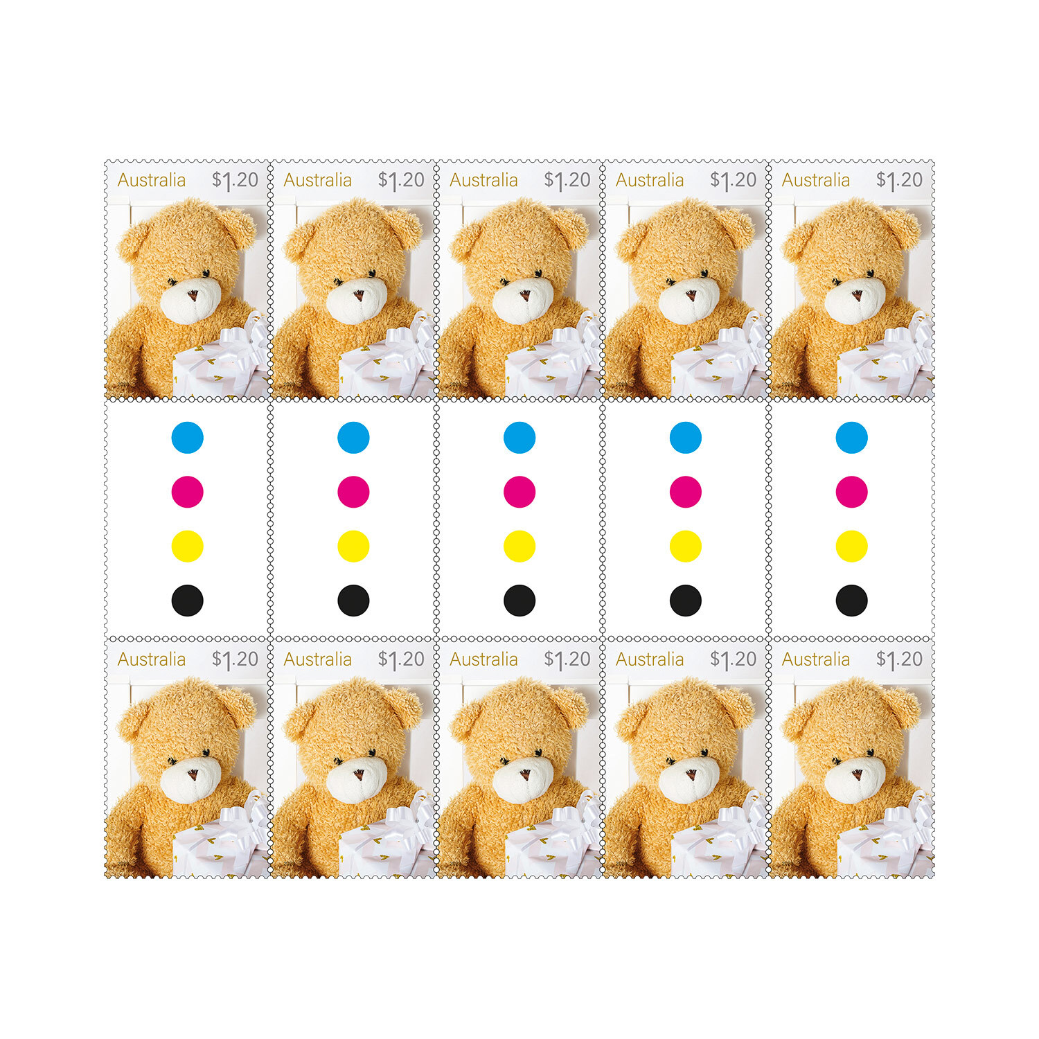 Gutter Strip of 10x $1.20 Teddy Bear Stamps - Special Occasions