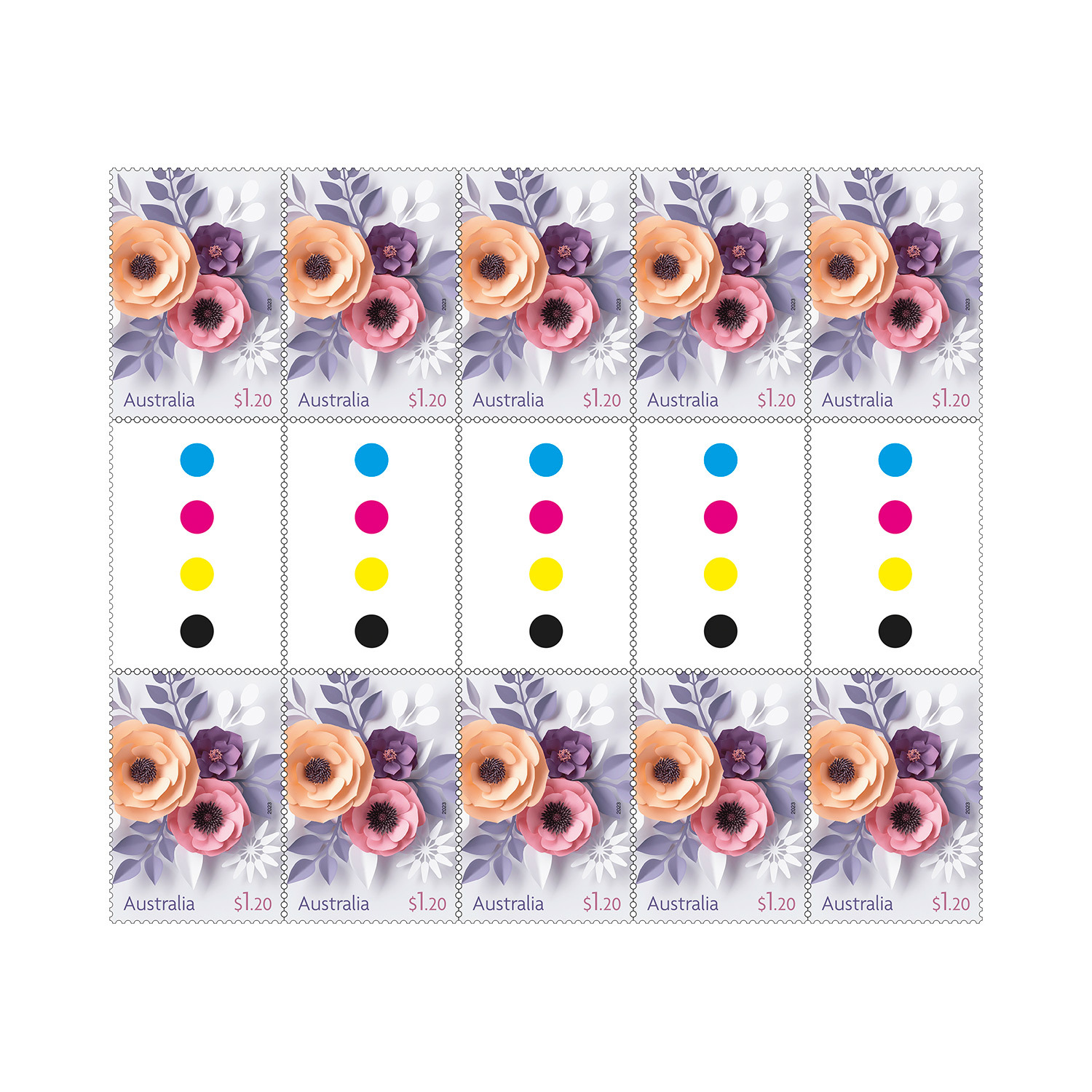Gutter Strip of 10x $1.20 Paper Bouquet Stamps - Special Occasions