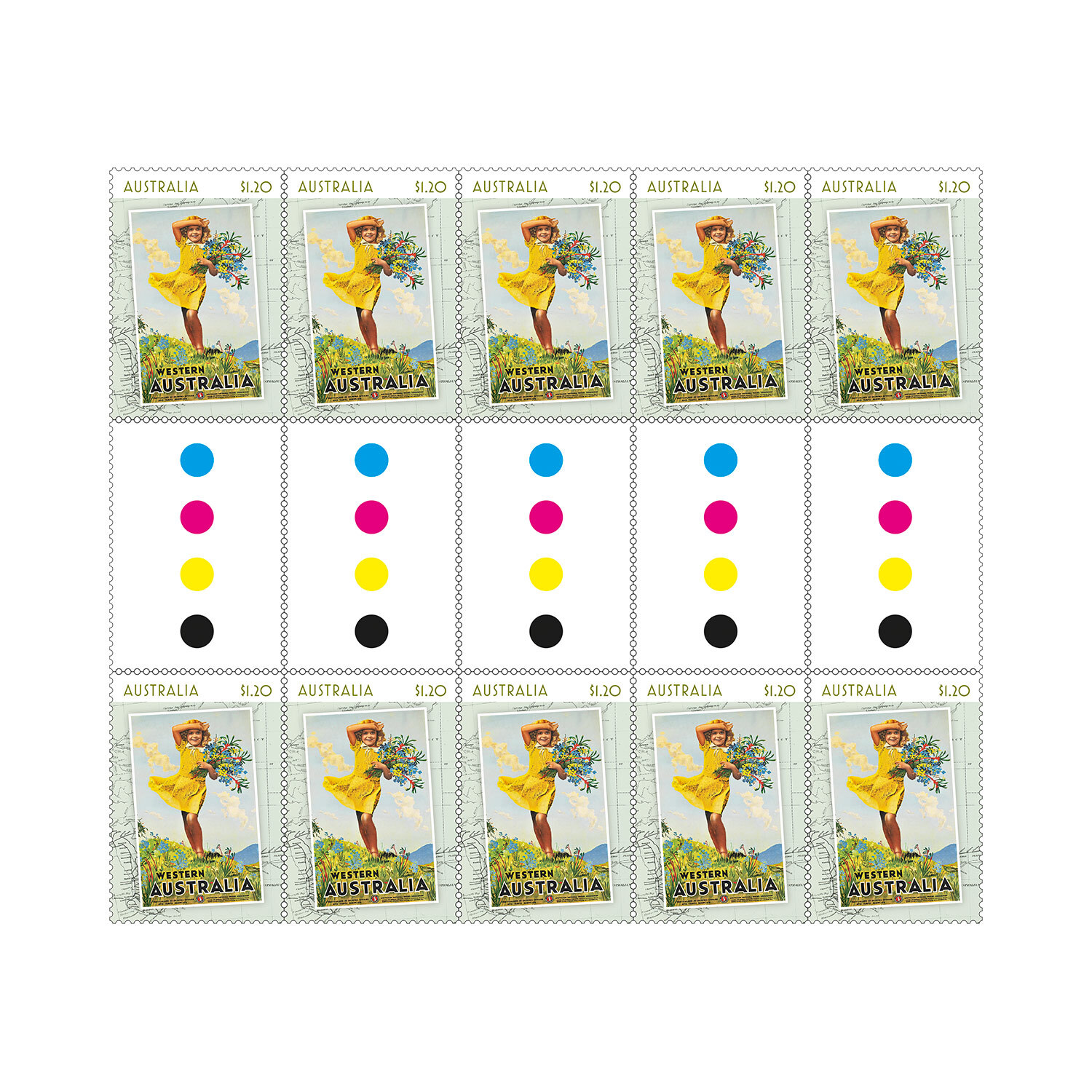 Gutter Strip of 10x $1.20 Western Australia Stamps - The Golden Age of ...