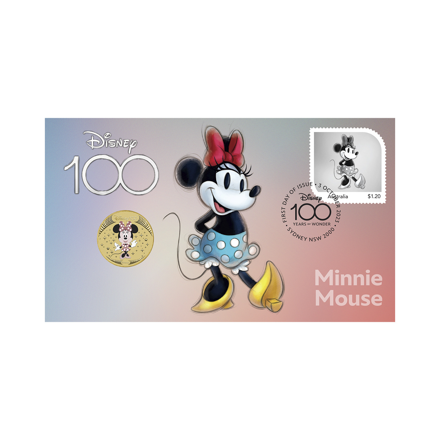 Minnie Mouse Postal Numismatic Cover - Disney 100 Years