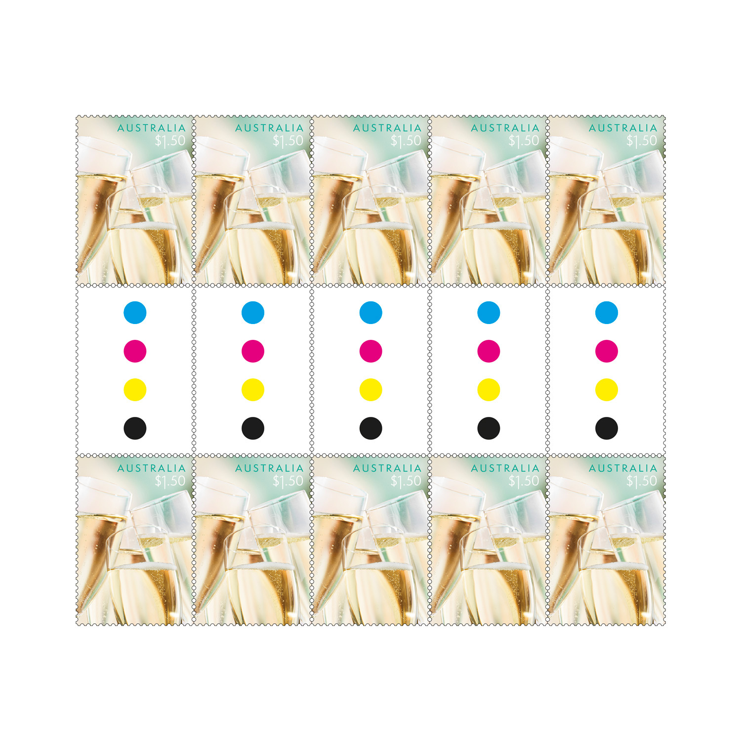 Special Occasions 2024 Gutter Strip of 10 x $1.50 Stamps (Champagne ...