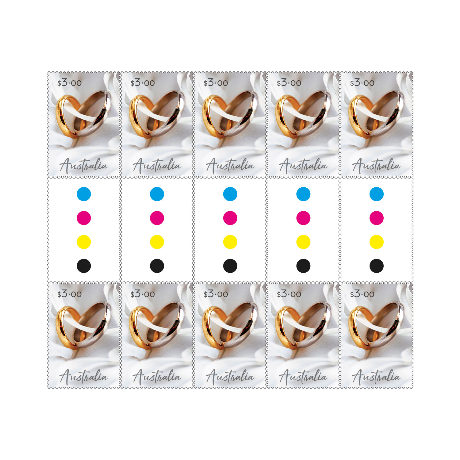 Special Occasions 2024 Gutter Strip of 10 x $3 Stamps (Rings) - Special ...