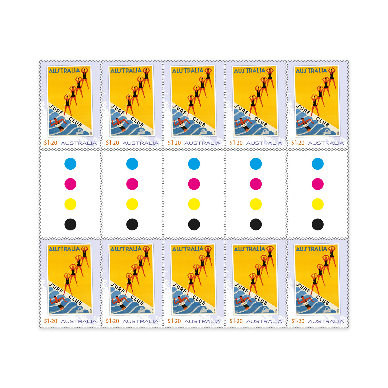 Gert Sellheim Travel Posters Gutter Strip of 10 x $1.20 Stamps – Surf ...