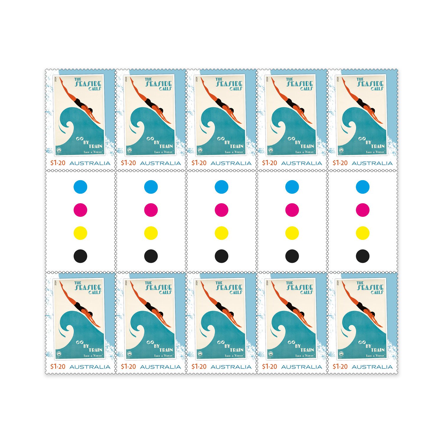 Gert Sellheim Travel Posters Gutter Strip of 10 x $1.20 Stamps ...