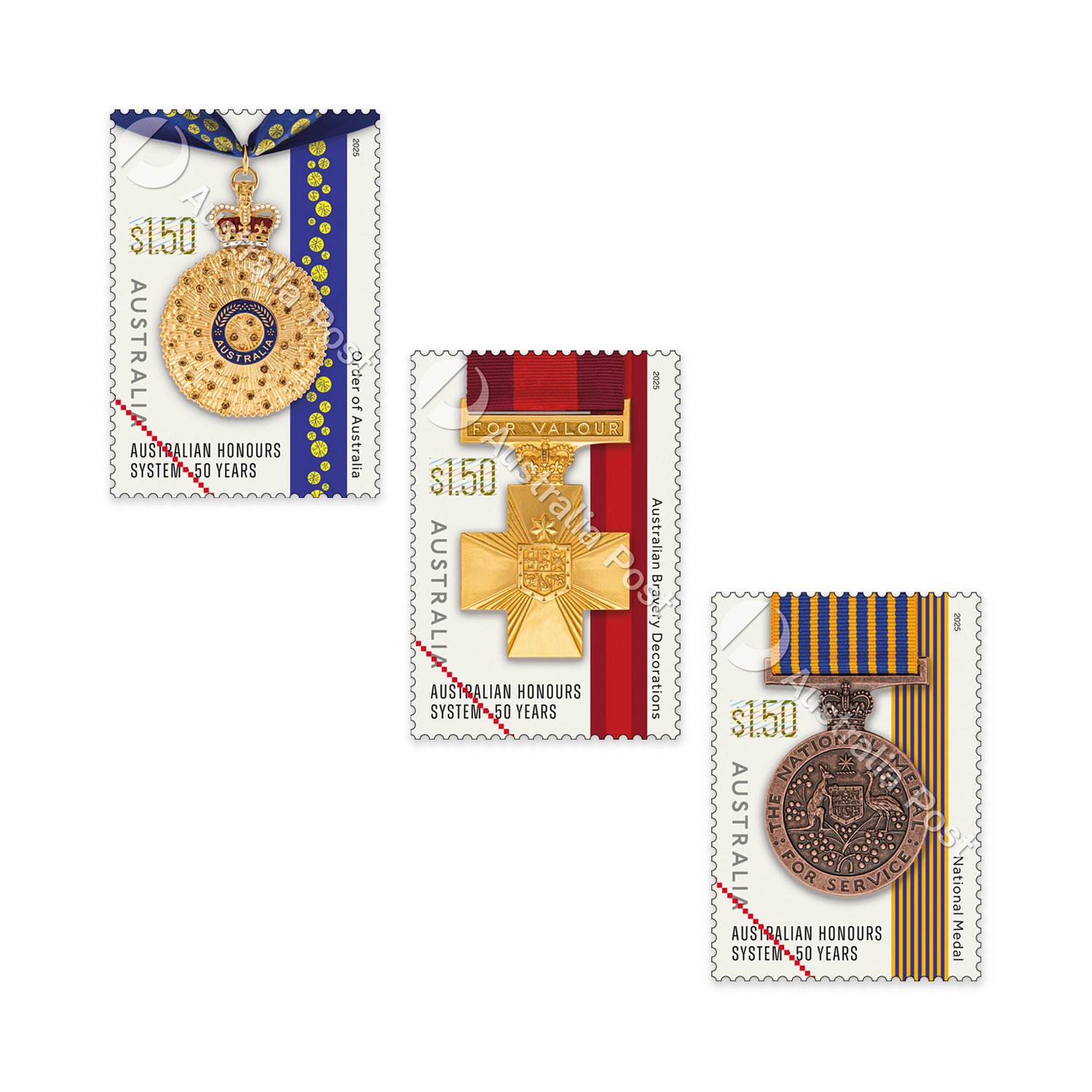 50th Anniversary of Australian Honours System Stamps (3 x $1.50) - 50th ...