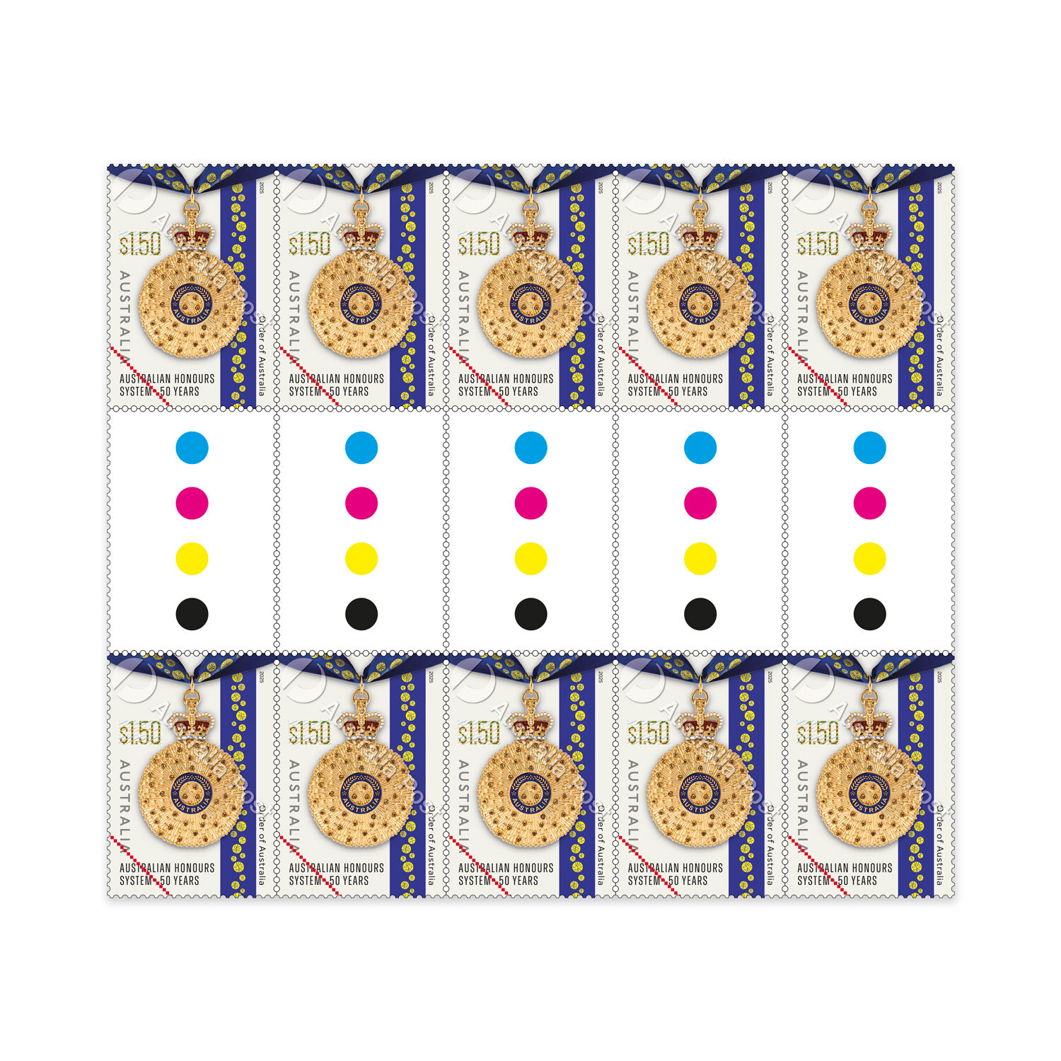 50th Anniversary of Australian Honours System Gutter Strip of 10 x $1. ...