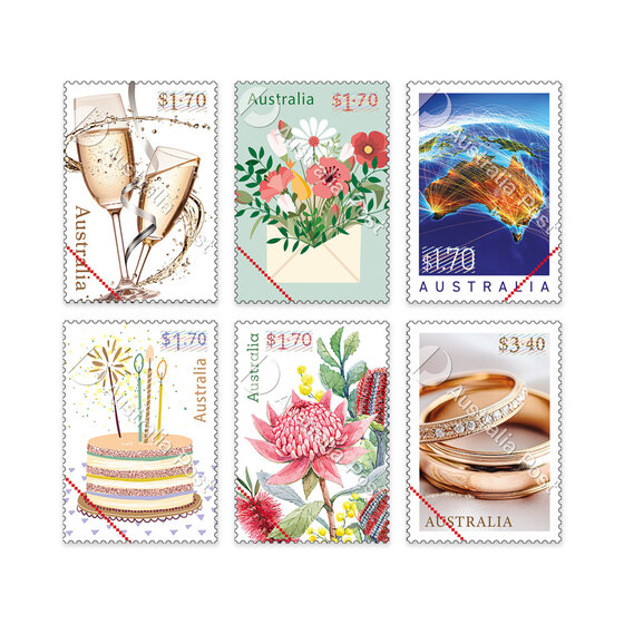 Cherished Celebrations Set of Stamps (5 x $1.70, 1 x $3.40) - Cherished ...