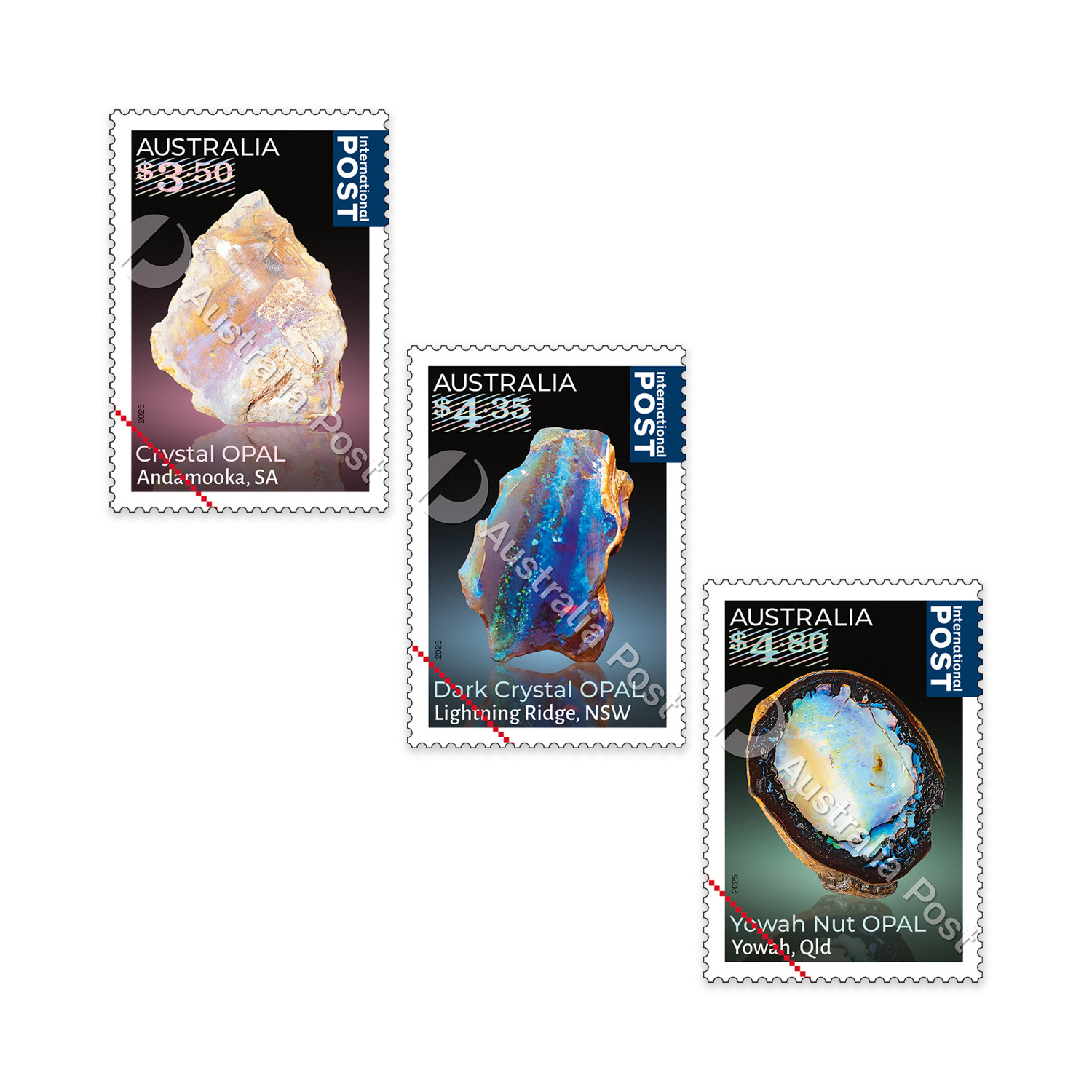 Opals Set of Stamps (1 x $3.50, 1 x $4.35, 1 x $4.80) International ...