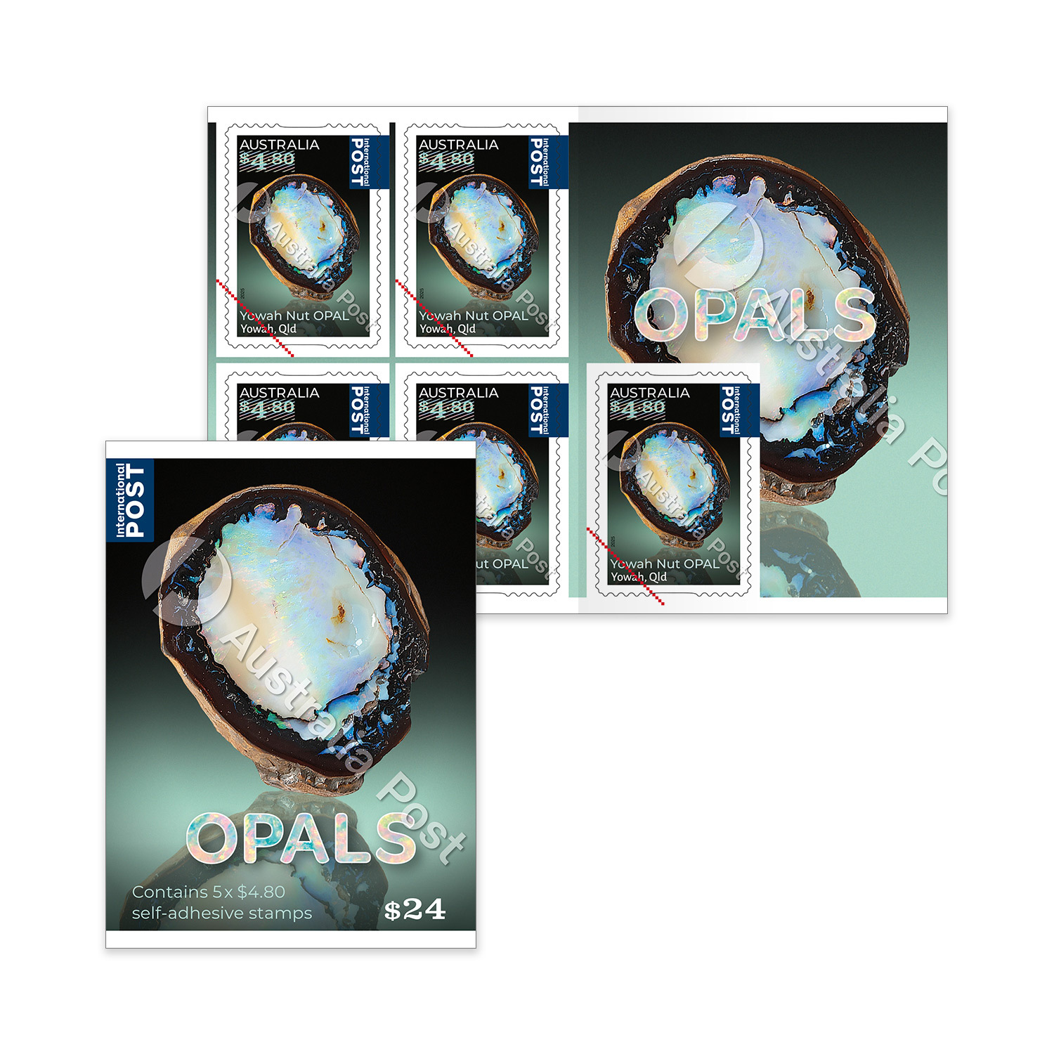 Opals Self-adhesive Sheetlet of 5 x $4.80 International Rate - Opals ...