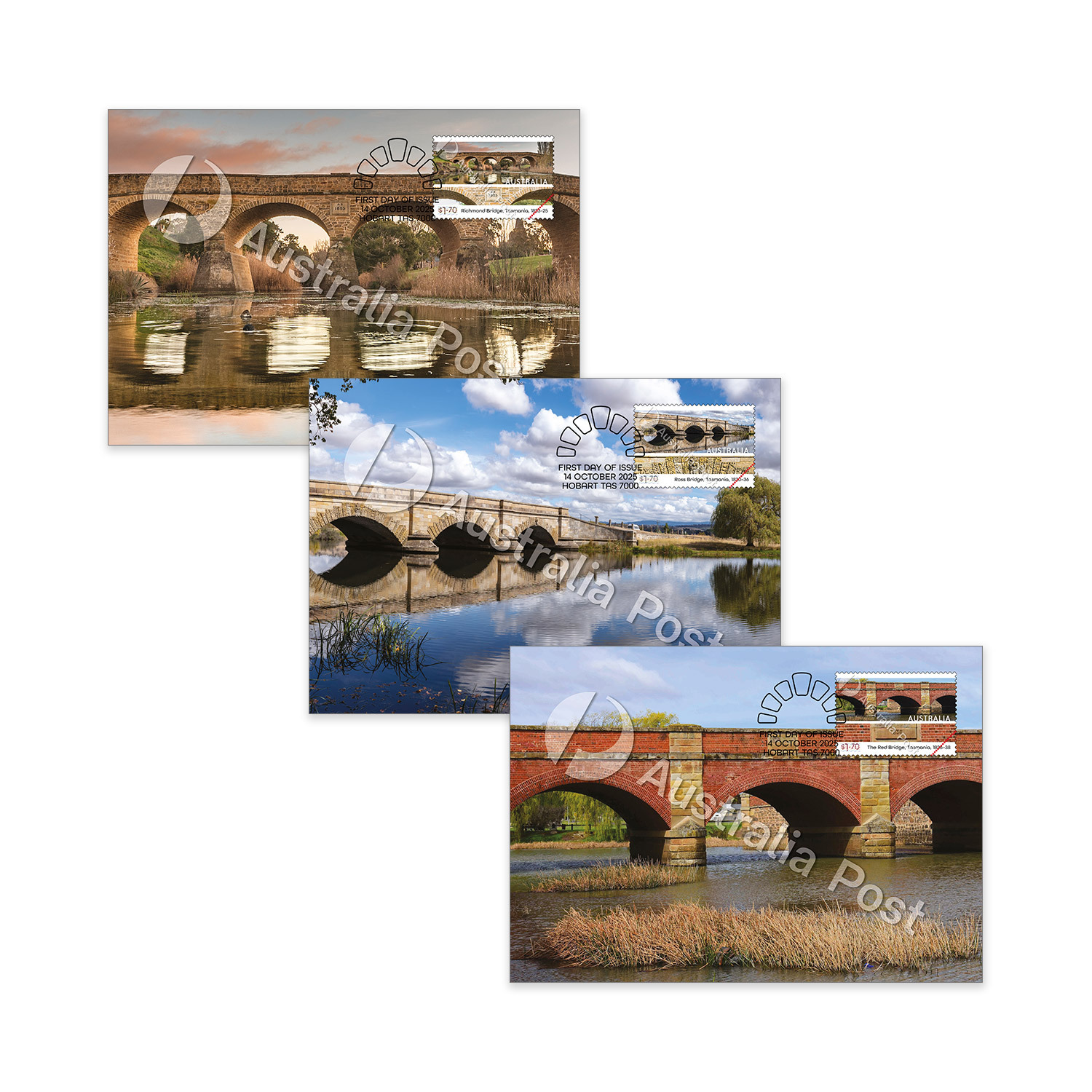 Tasmania's Convict Bridges Maxicard (Set of 3) - Australian stamps