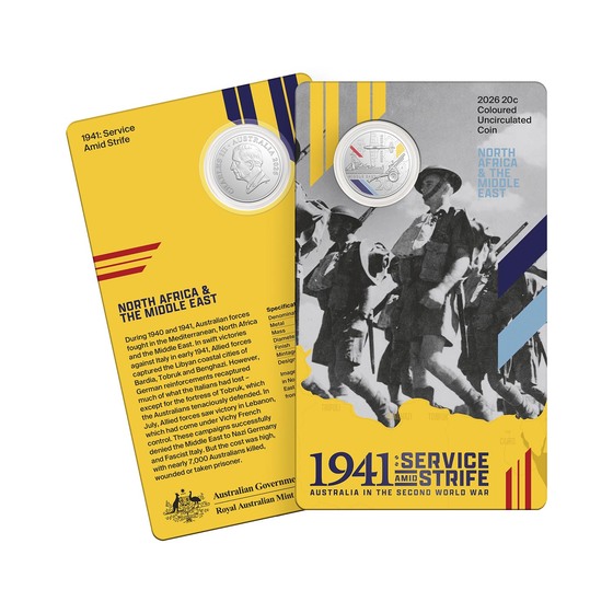 2026 20c Coloured Uncirculated Coin - 1941: Service Amid Strife – North ...