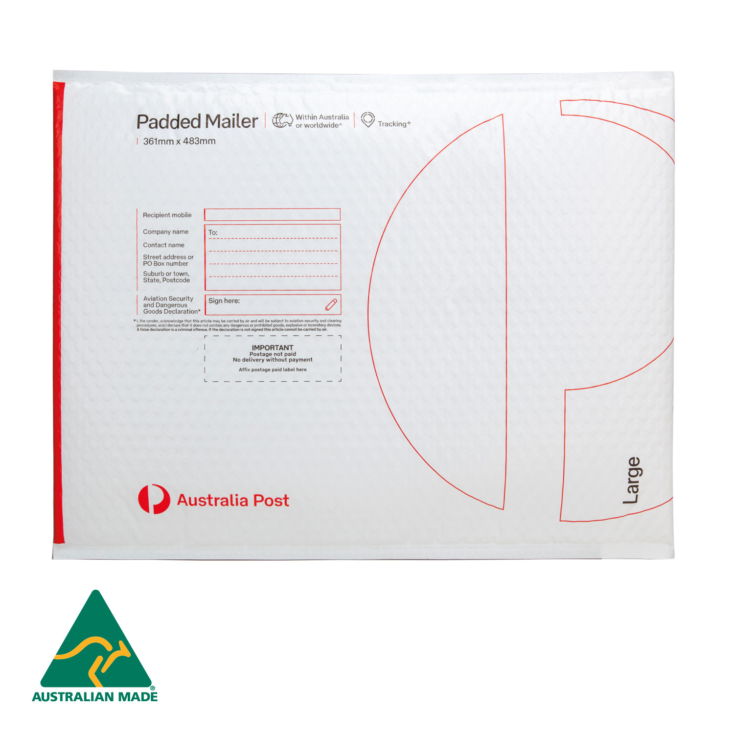 Padded Mailer Large (483 x 361mm) – 60 Pack - Padded and rigid mailers