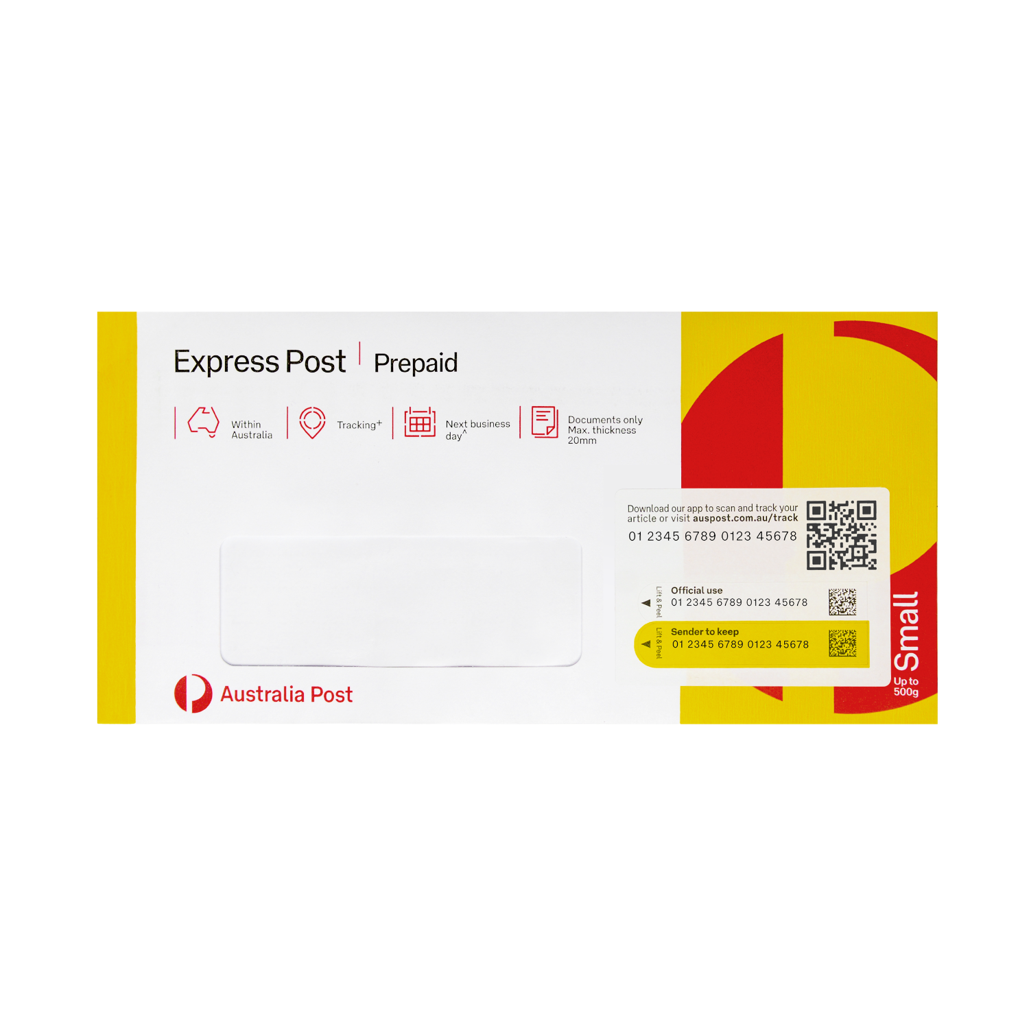 Express Post Prepaid Envelope Small DL Window Face 10 Pack