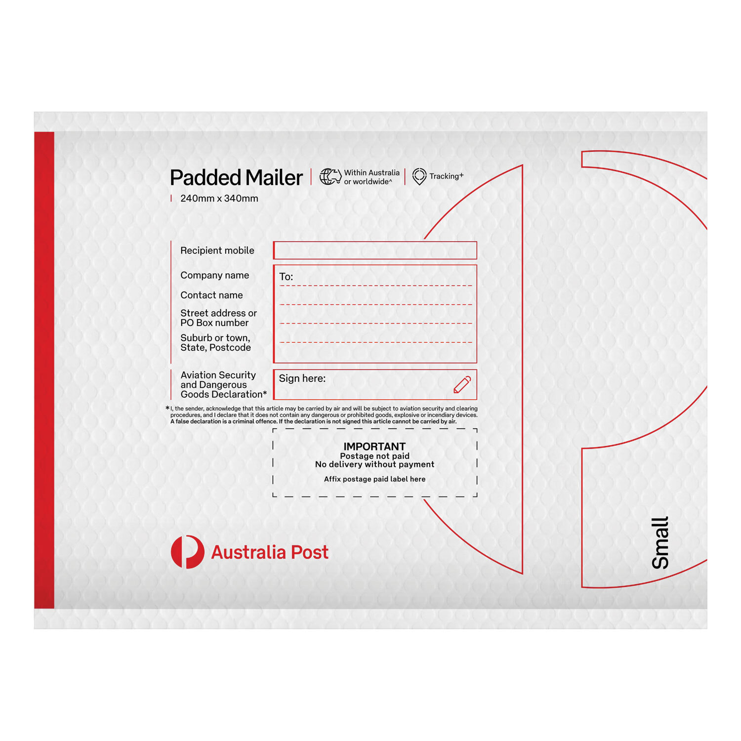 Padded Mailer Small (240 x 340mm) – 100 Pack - Padded and rigid mailers