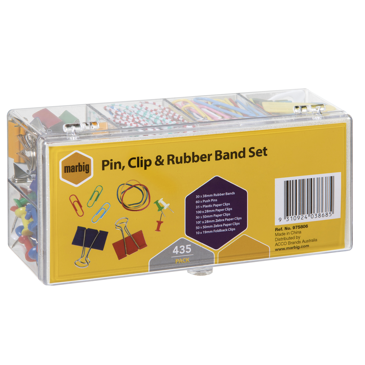 Marbig 435 Piece Pin, Clip & Band Set - Stationery