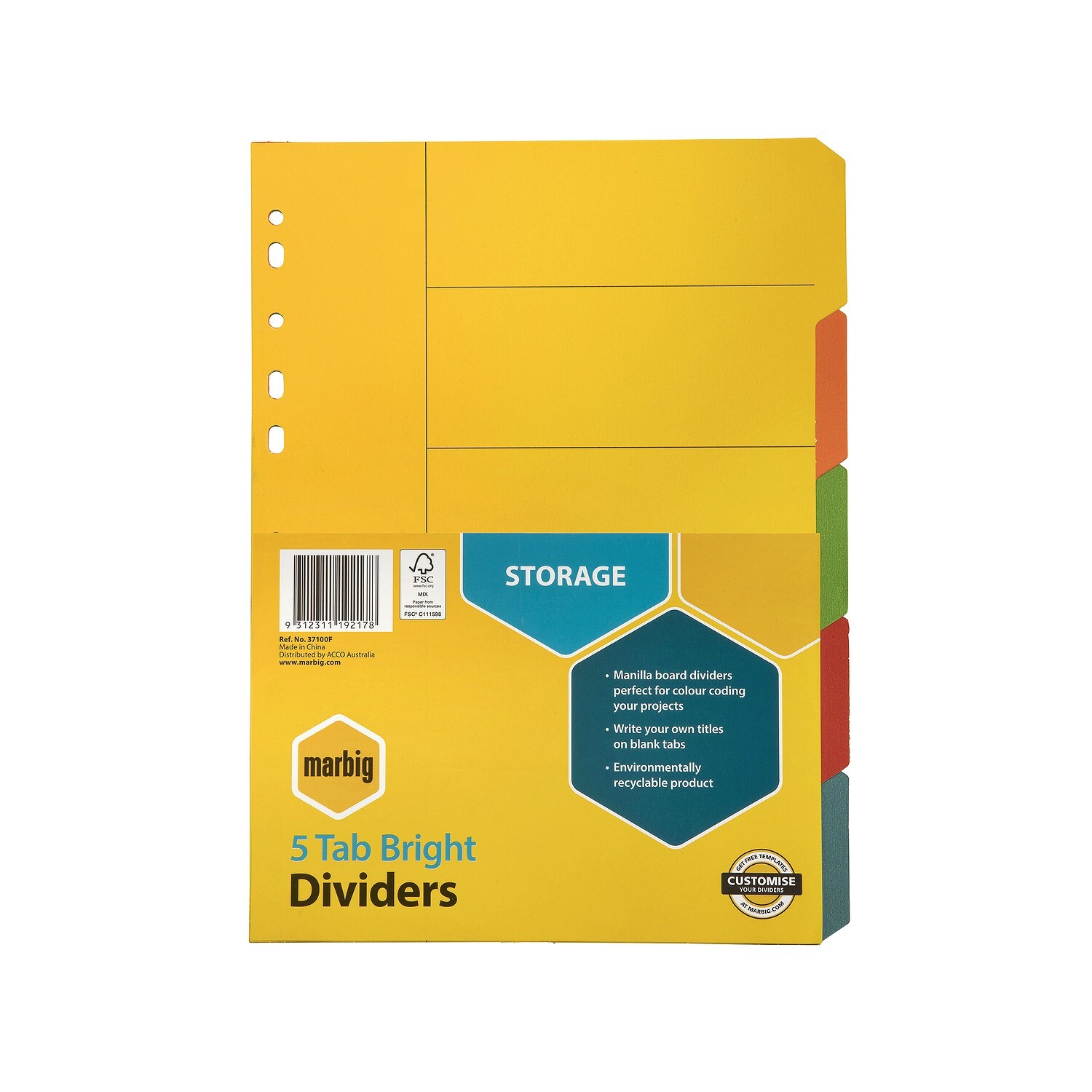 Marbig A4 Subject 5 Tab Bright Dividers - Stationery