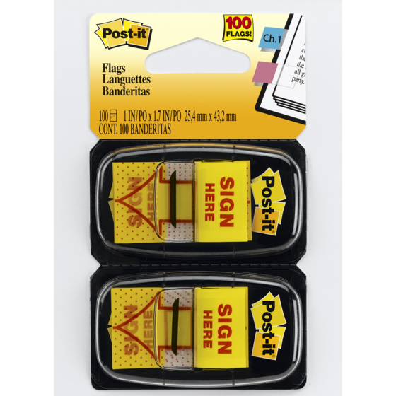 Post-It Note Yellow 'Sign Here' Flags – 6 Pack - Stationery