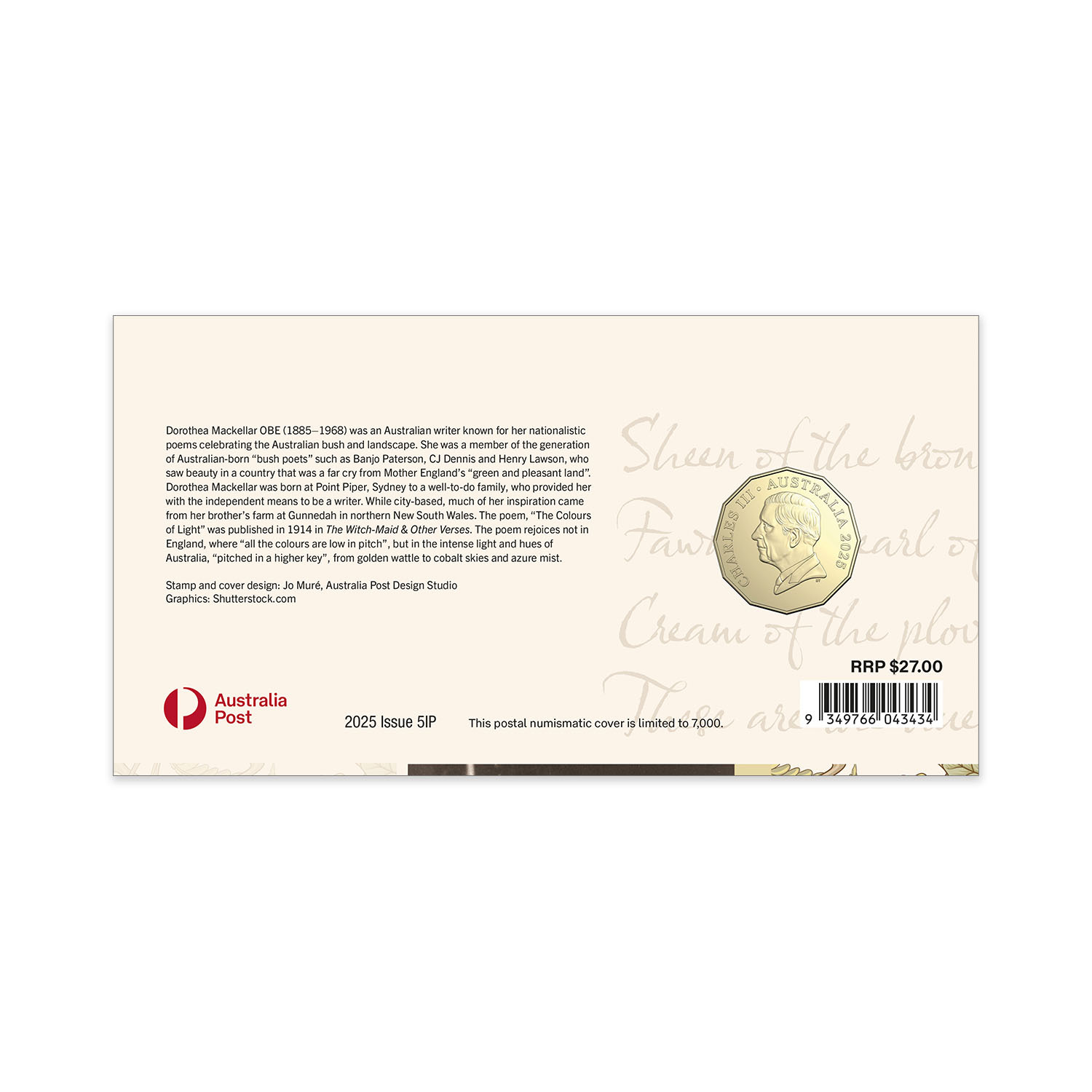 Dorothea Mackellar – Colours of Light 50c Postal Numismatic Cover (PNC ...