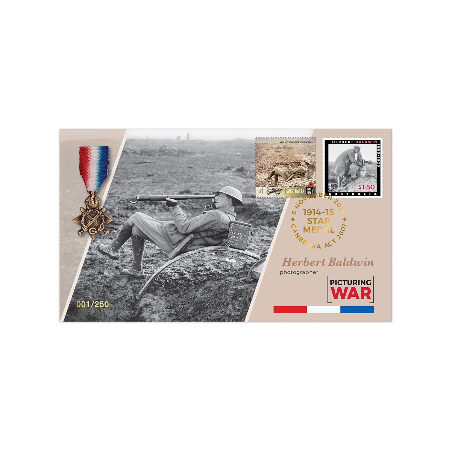 Medal and Stamp Cover for Herbert Baldwin - Military memorabilia