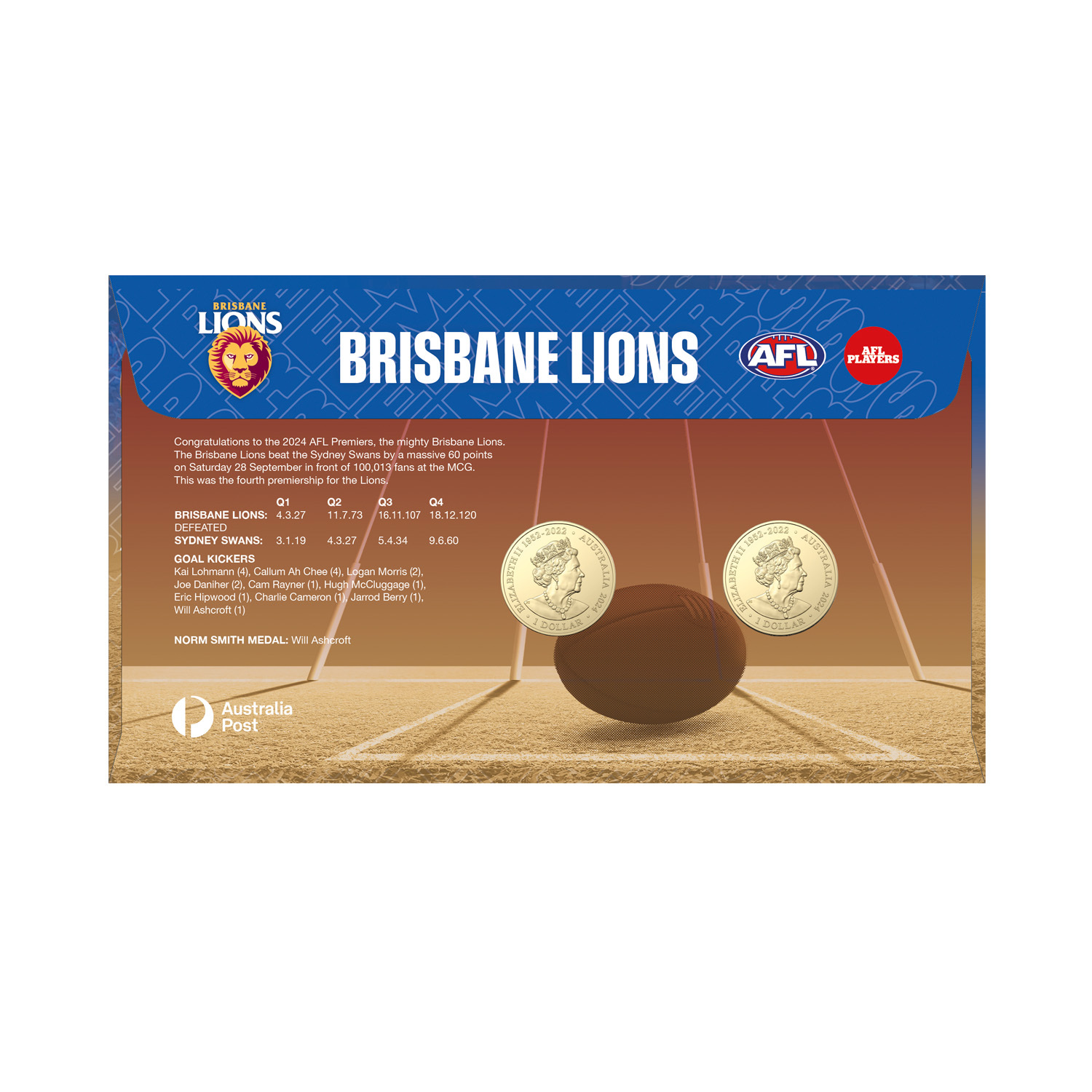 2024 AFL Grand Final Limited-Edition Two-Coin Postal Numismatic Cover ...