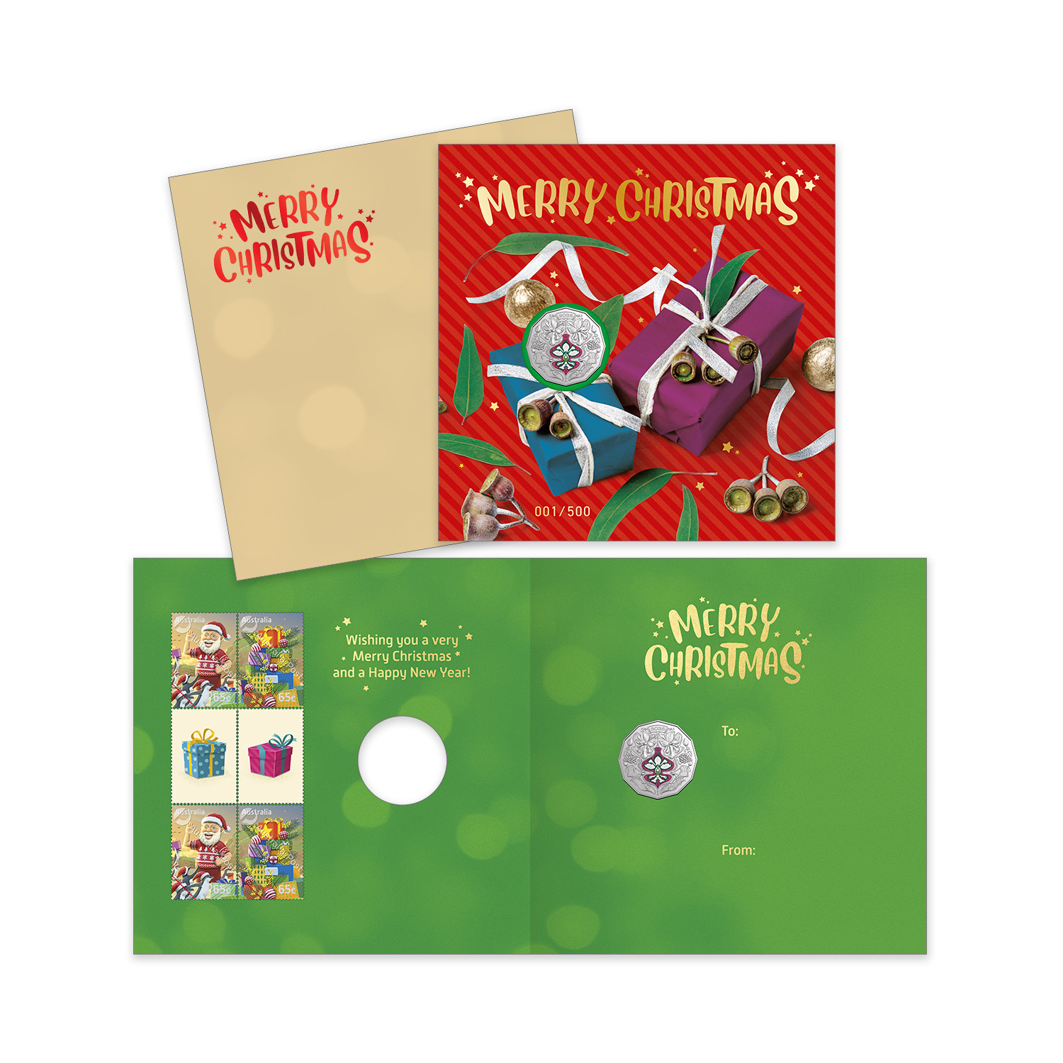 Christmas Festive Florals Limited Edition Coin and Stamp Greeting Card ...
